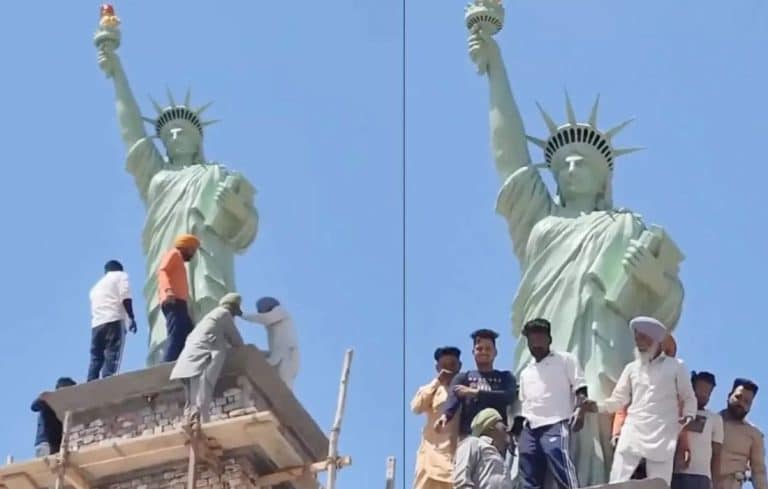 Man from Punjab builds replica of statue of liberty on rooftop