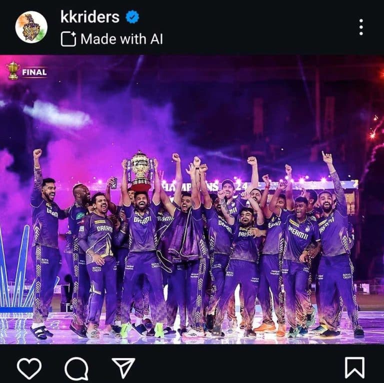Meta labels KKR IPL FINAL match Instagram post as 'Made with AI'